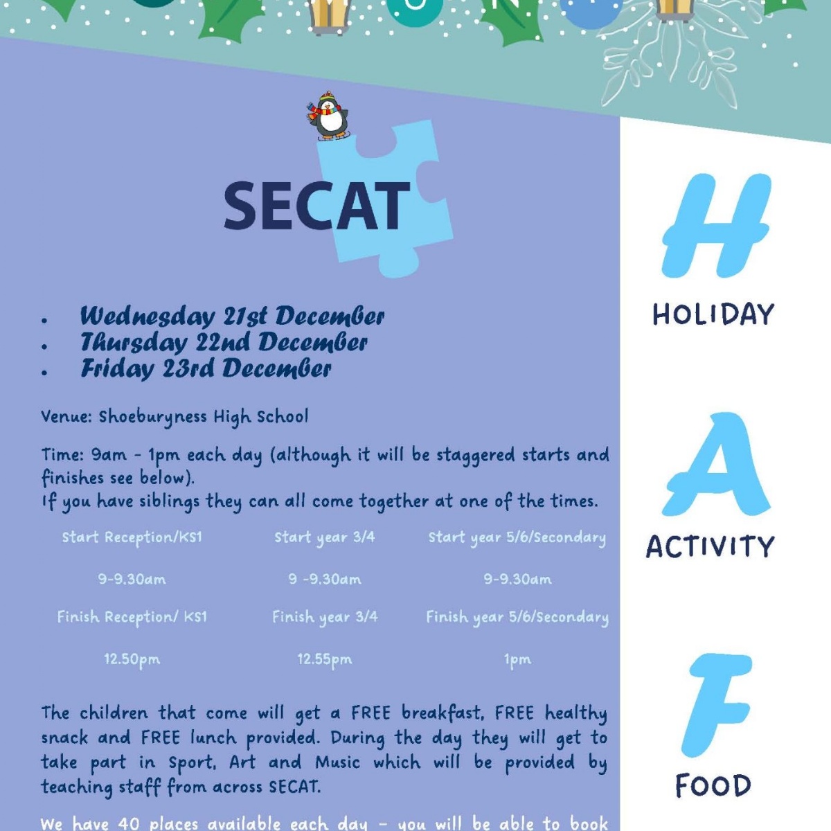 Southend East Community Academy Trust - SECAT Winter HAF programme